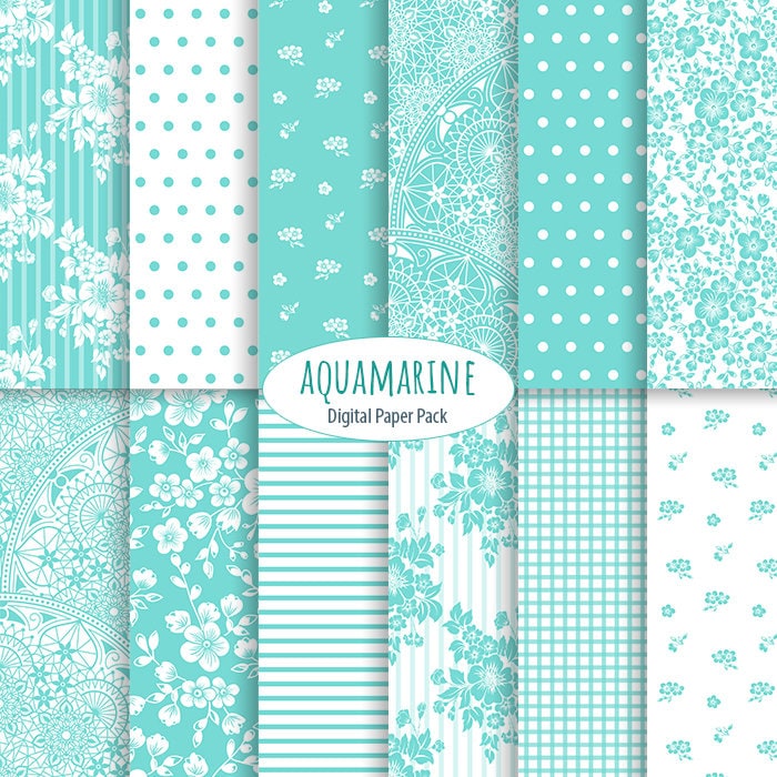 Turquoise Floral Digital Paper Classic Floral Pattern Instant Download ...