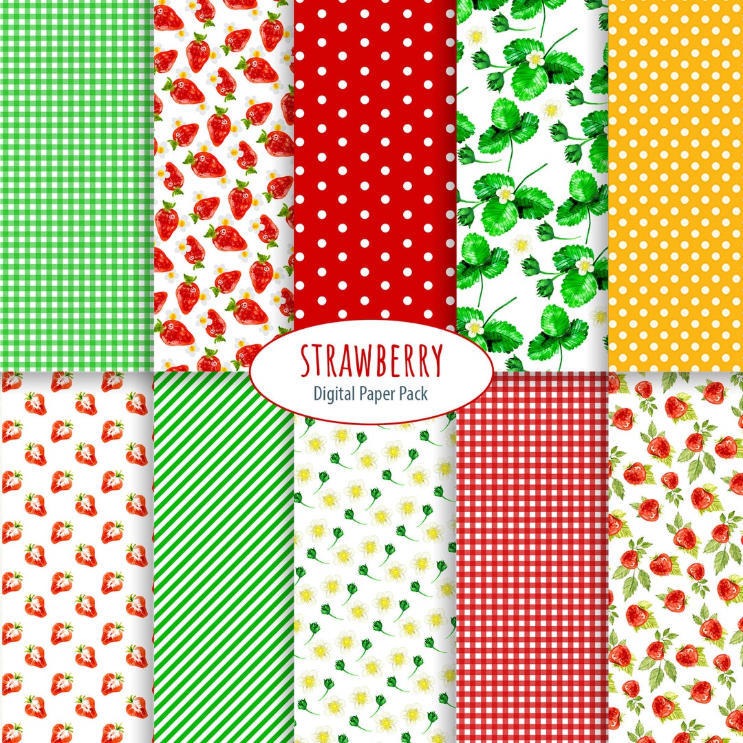 Strawberry Digital Paper Birthday Patterns Summer Party Textures ...