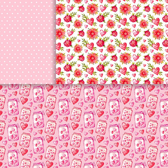 Watercolor Pink Digital Paper Love Paper Pack Instant Download Collage ...