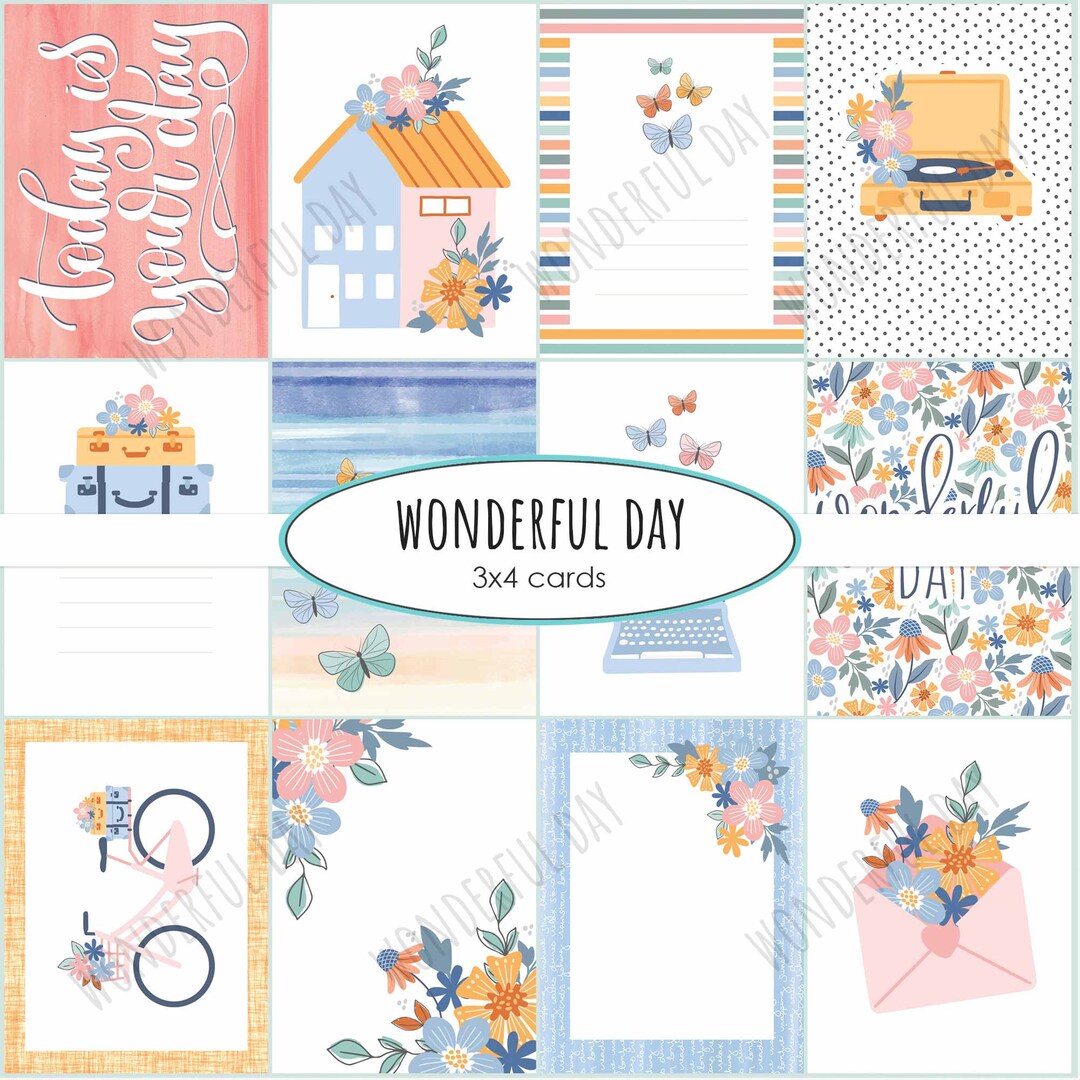 Wonderful Day Cards Pack - Backgrounds Instant Download Digital ...