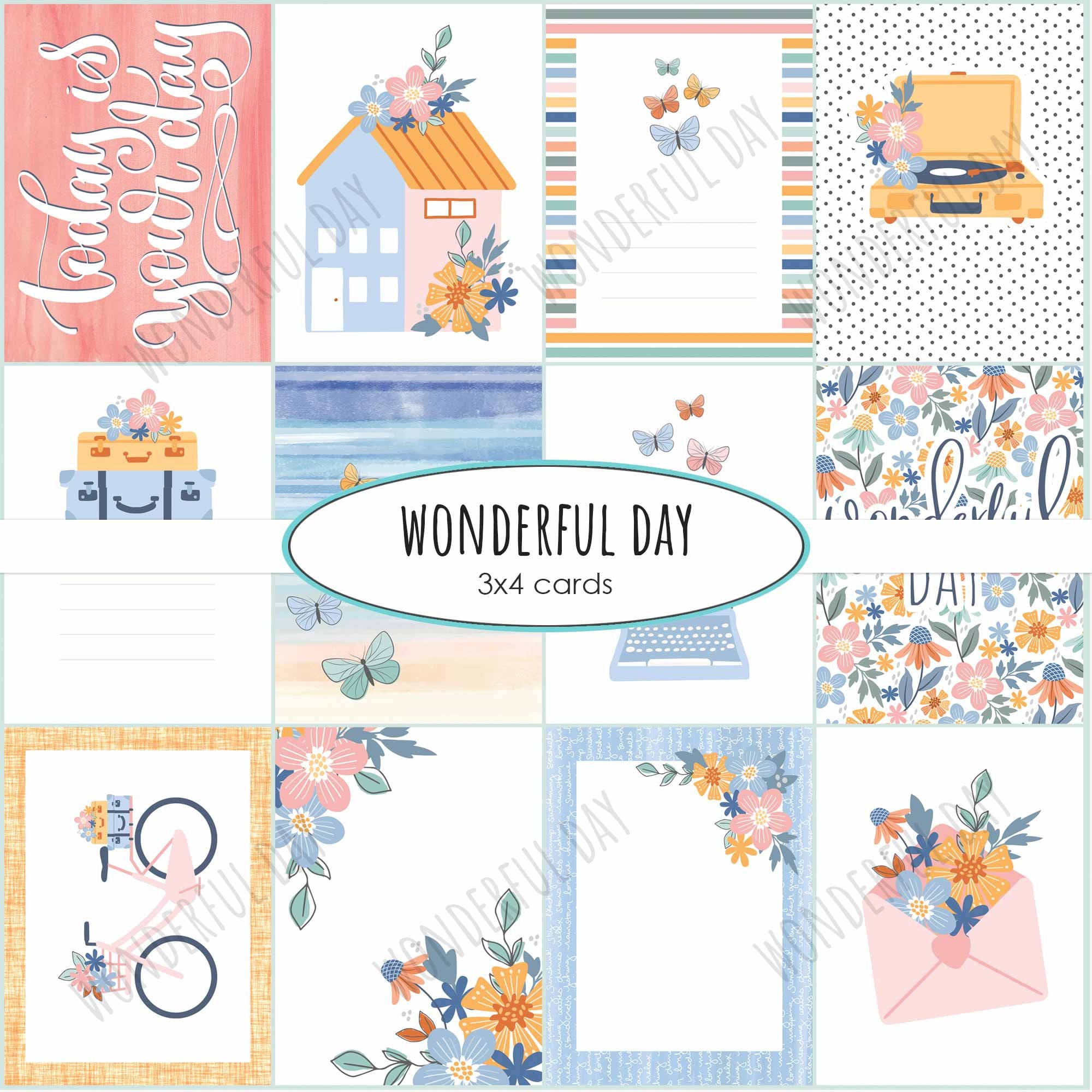 Wonderful Day Cards Pack - Backgrounds Instant Download Digital ...