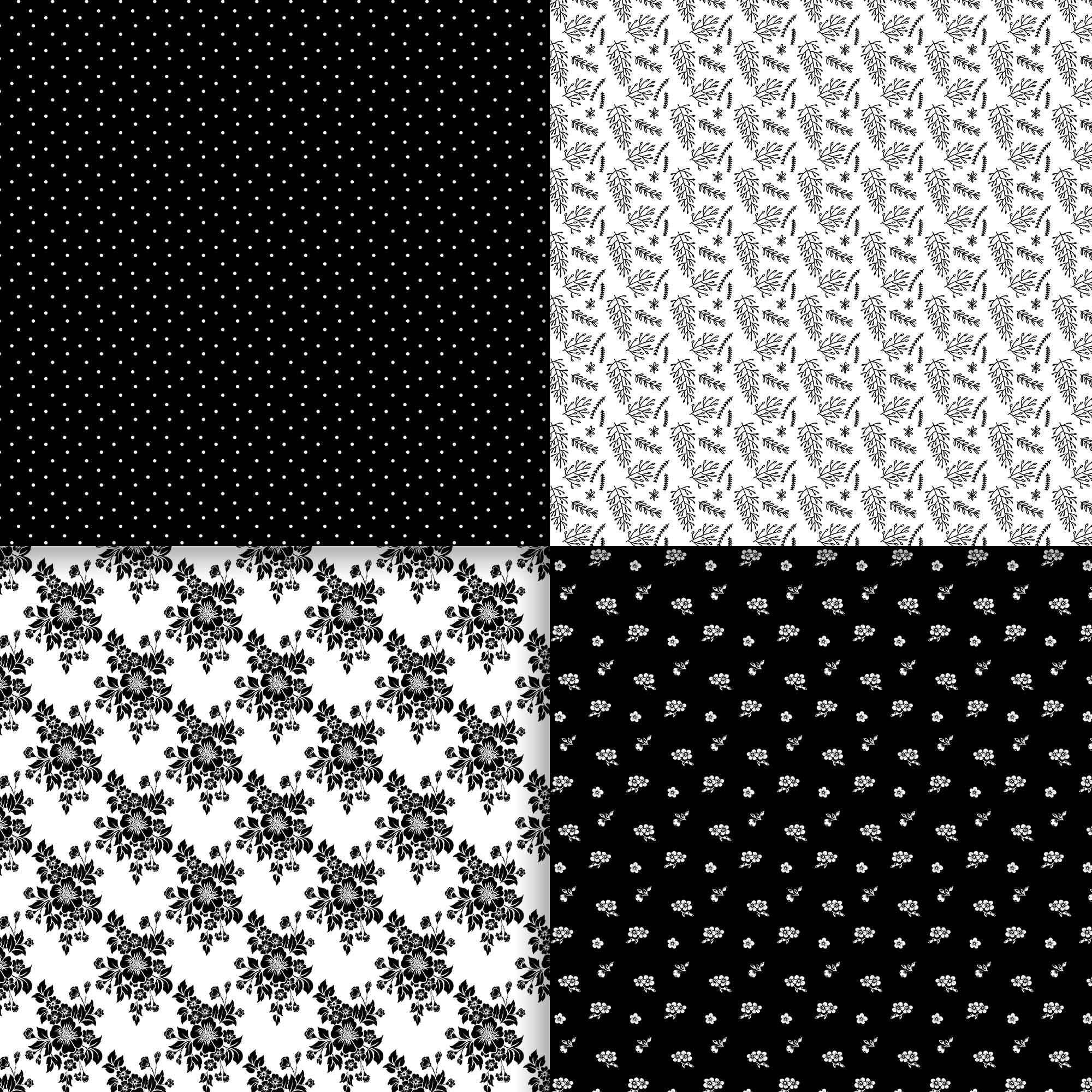 Black and White Floral Digital Paper Set Digital Scrapbooking Flowers ...