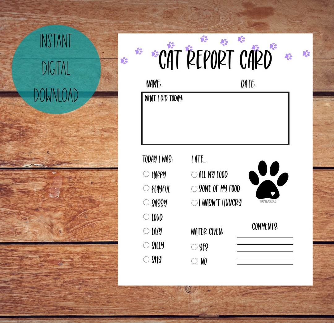 Printable Cat Report Card - Etsy