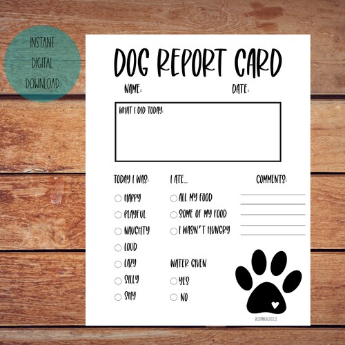 Printable Dog Report Card - Etsy