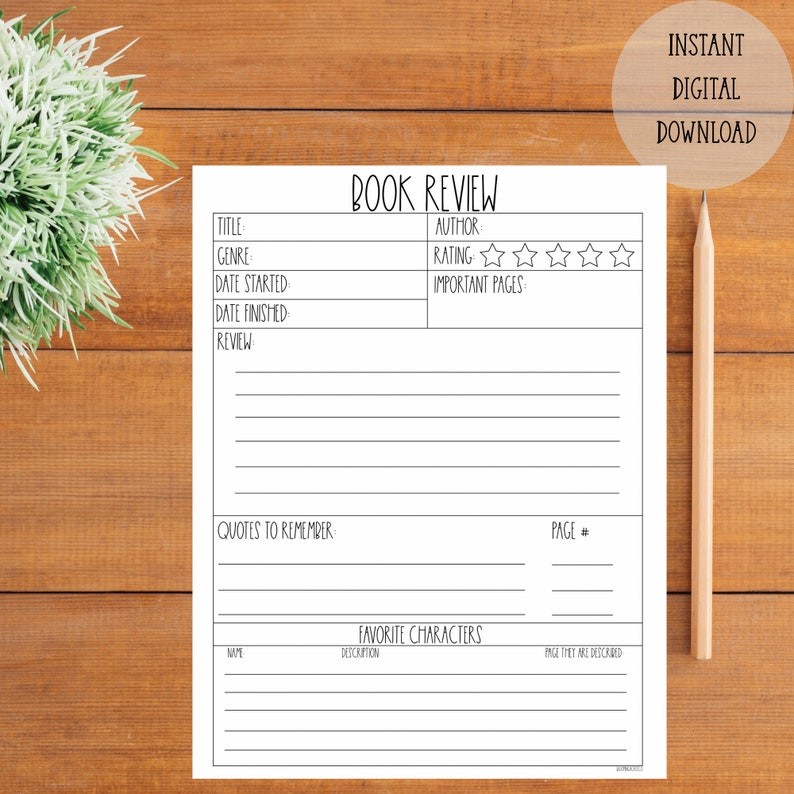 Book Review Printable, Book Planner, Reading Journal, Book Lovers ...