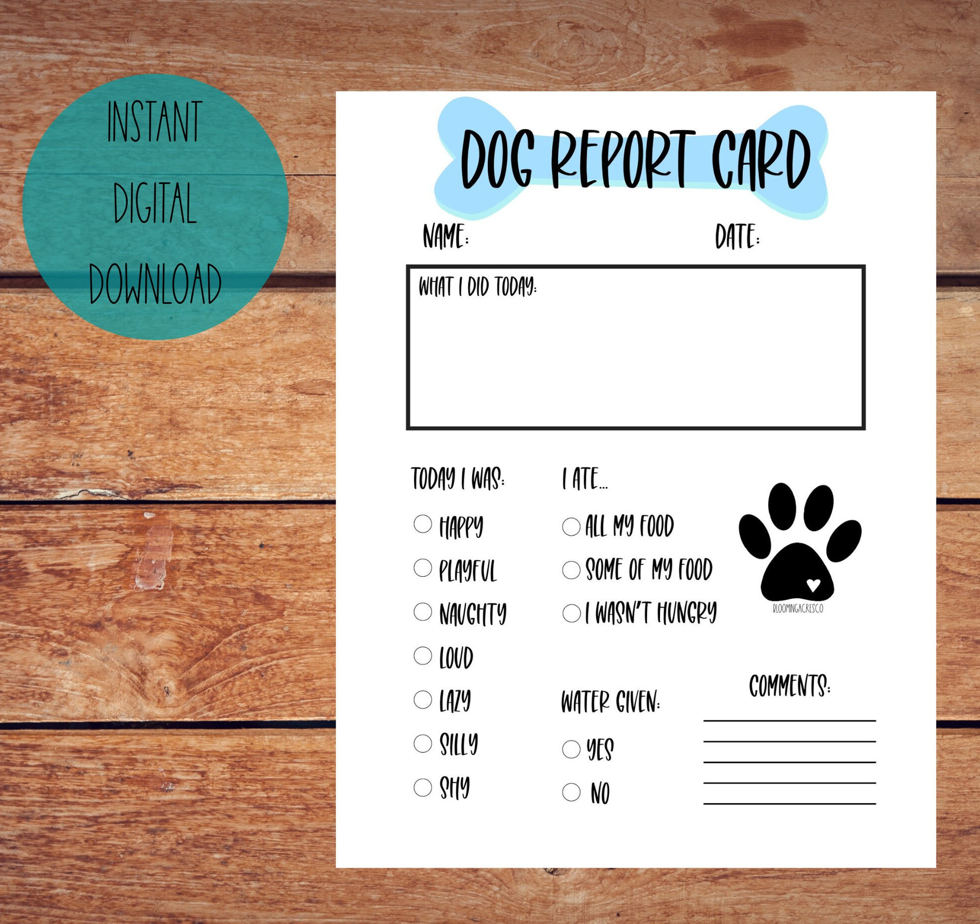 Printable Dog Report Card - Etsy