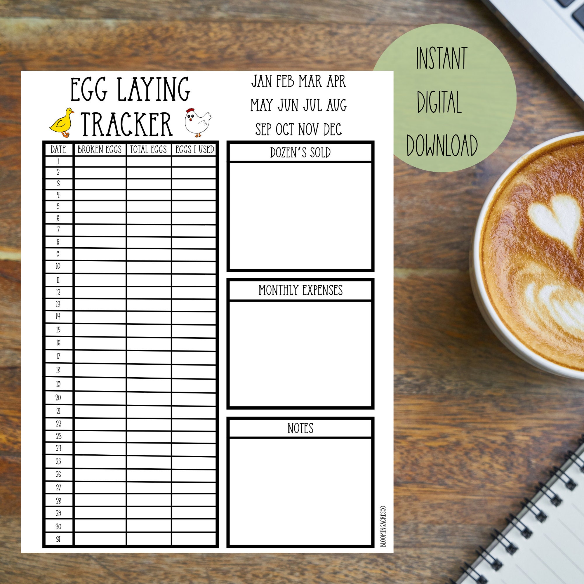 Egg Laying Tracker Printable Digital Download - Etsy