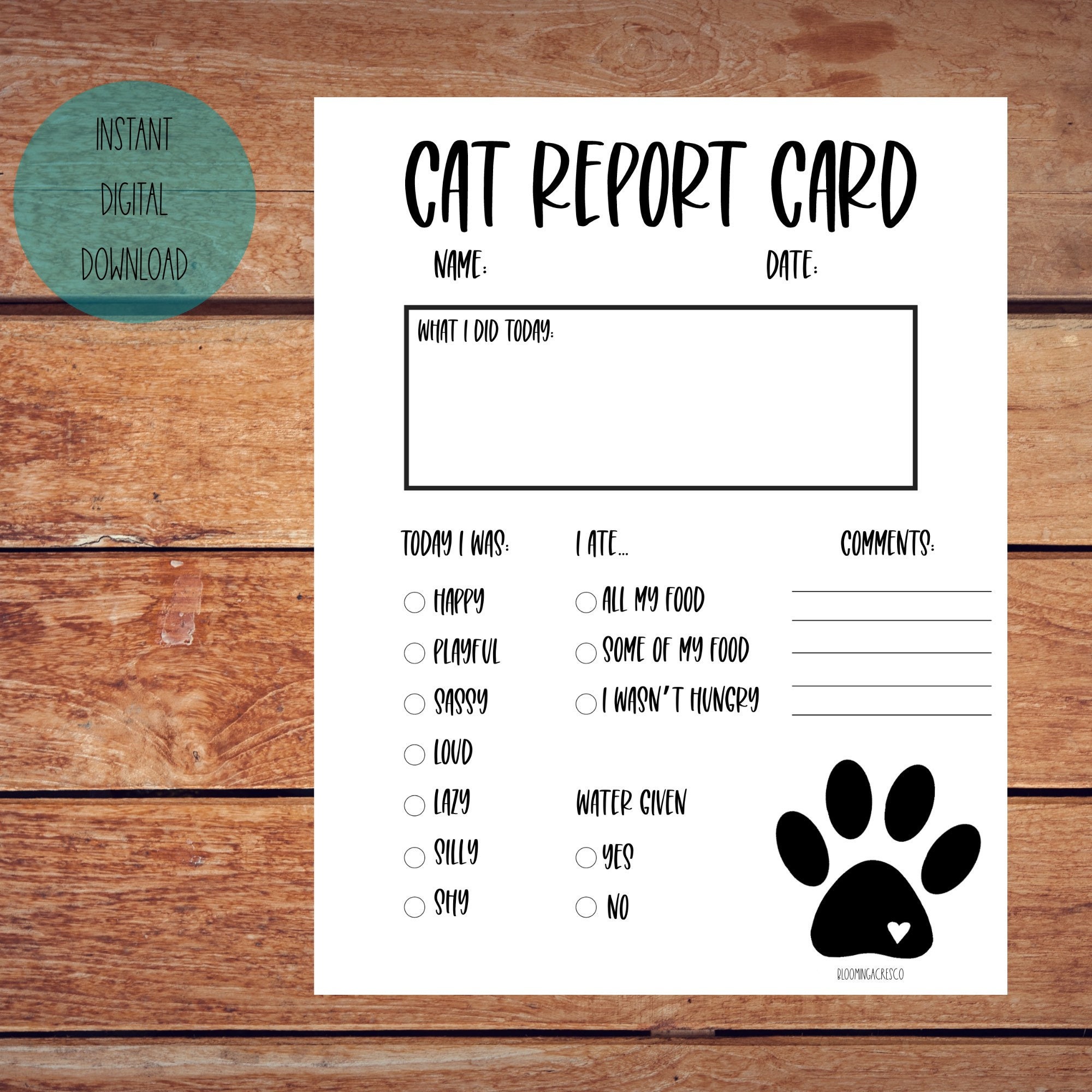 Printable Cat Report Card - Etsy