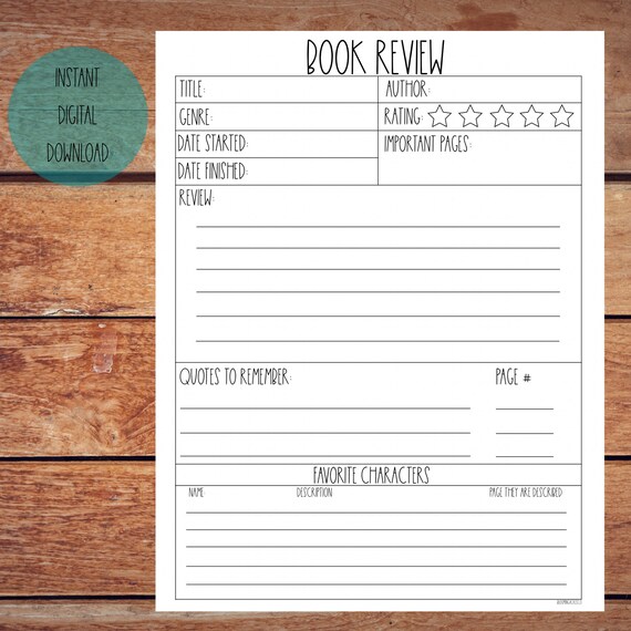 Book Review Printable Book Planner Reading Journal Book - Etsy