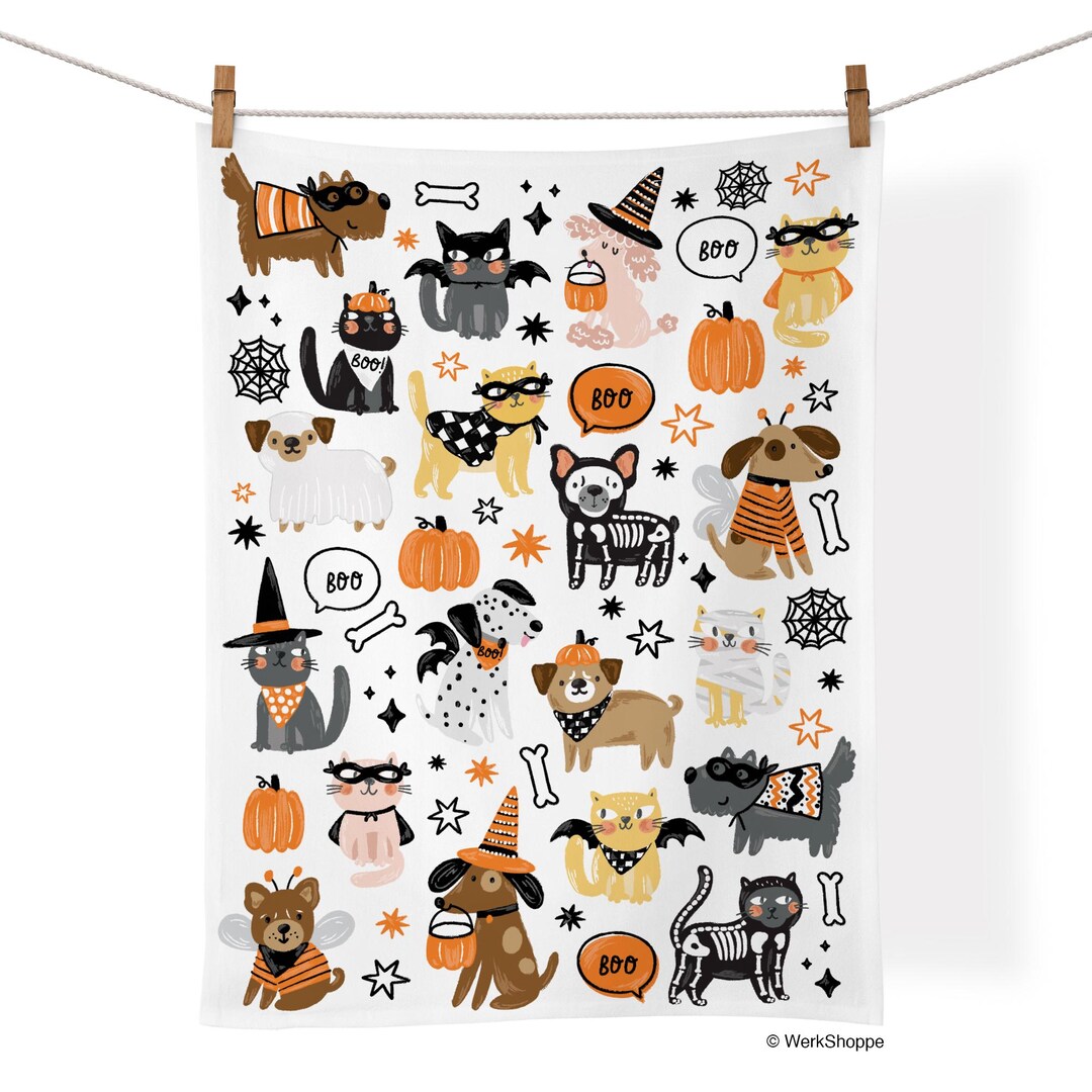 Pumpkin Patch Cats and Dogs Halloween Kitchen Towel - Etsy