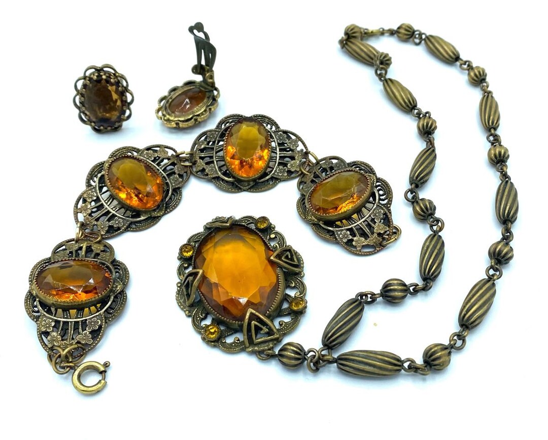 Vintage West Germany Glass Parure Necklace Bracelet Earrings Set - Etsy