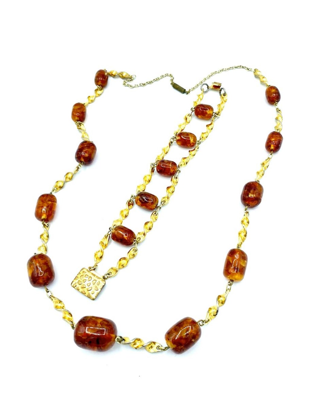 Vintage Fossilized Tree Sap Brown Orange Demi-parure Necklace - Etsy