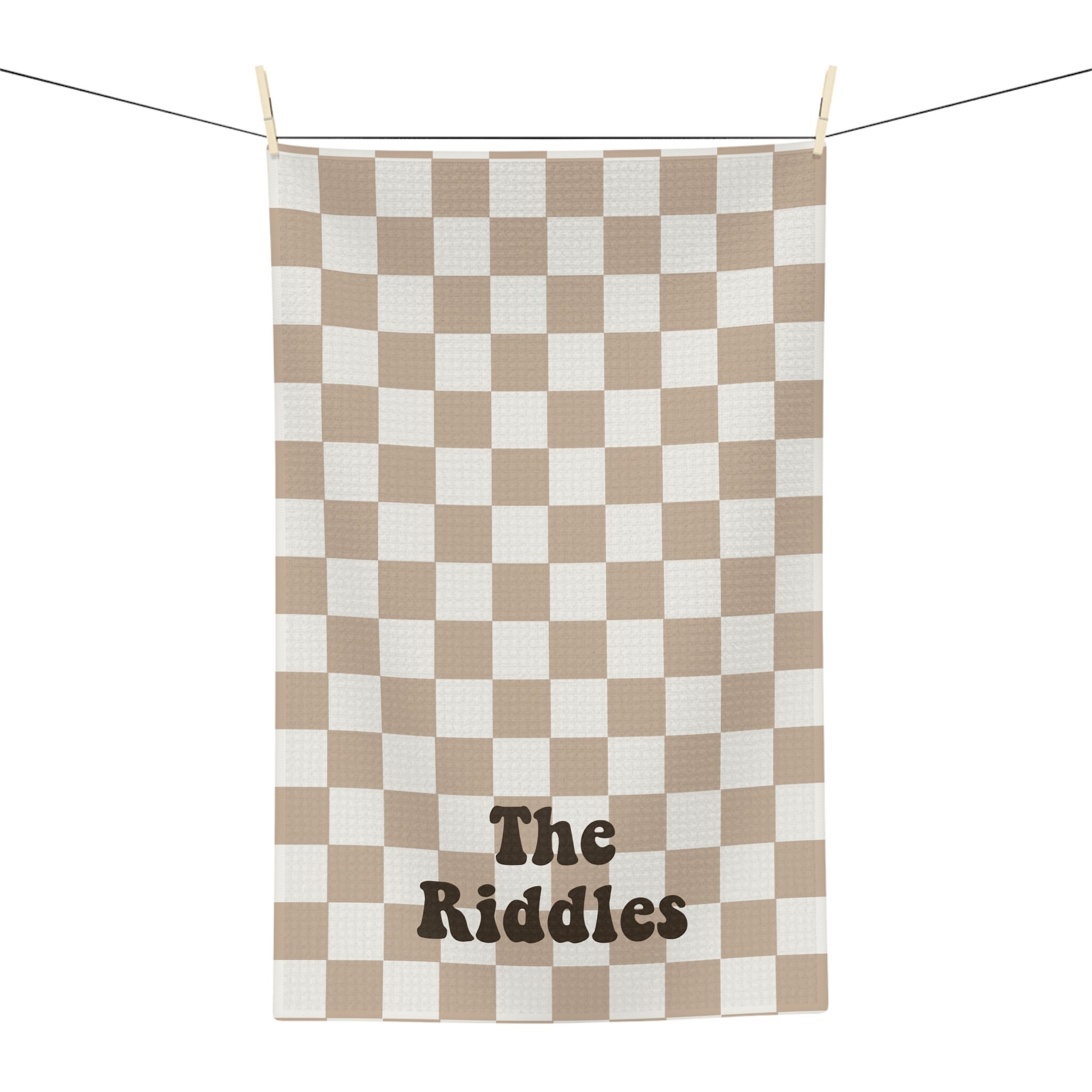 Personalized Checker Kitchen Tea Towel, Custom Waffle Towel, Neutral ...