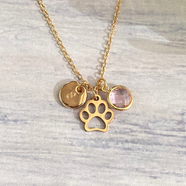 Puppy Paw Necklace With Birthstone - Etsy