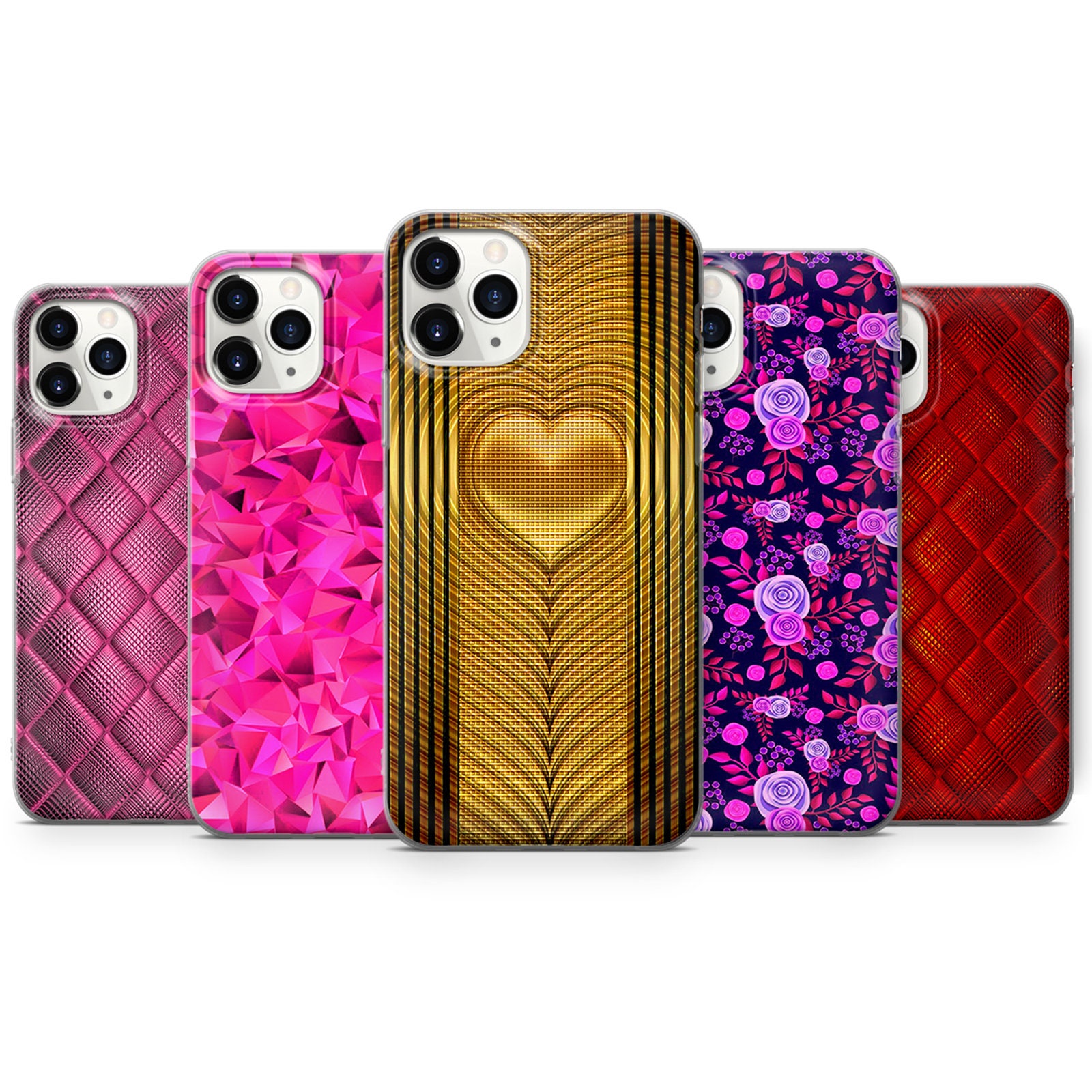 Colorful Pattern Pink Golden Phone Case for iPhone 15, Samsung and ...
