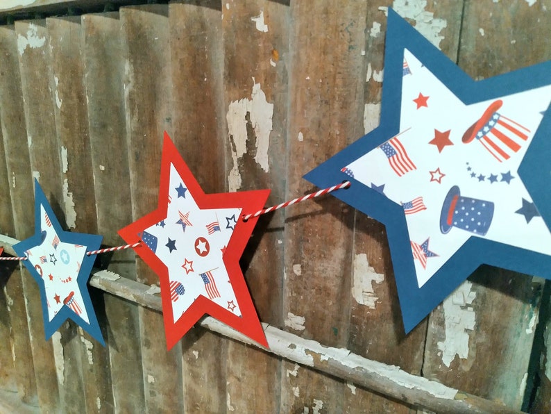 Memorial Day Banner, Patriotic Garland, Red White Blue Star Banner ...