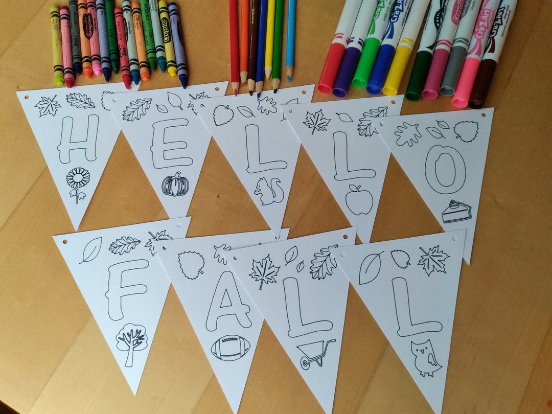 Hello Fall Coloring Banner Fall Coloring Garland for Kids - Etsy