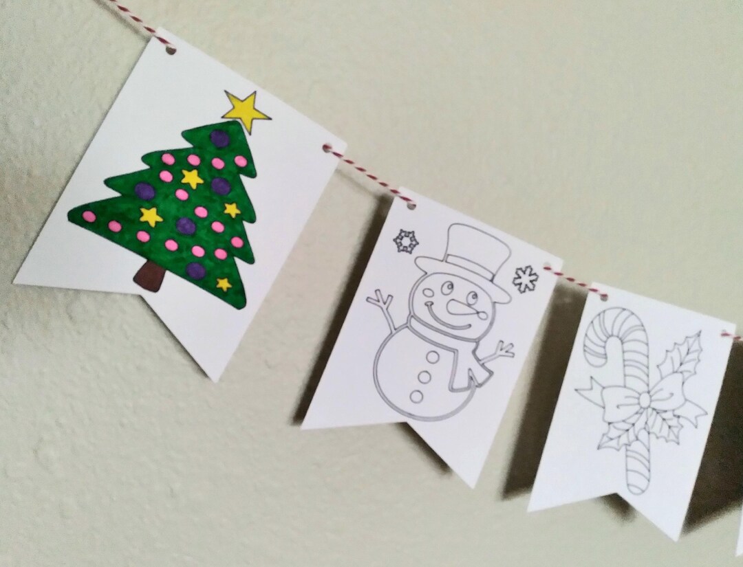 Christmas Coloring Banner, Holiday Coloring Pages, DIY Christmas Craft ...