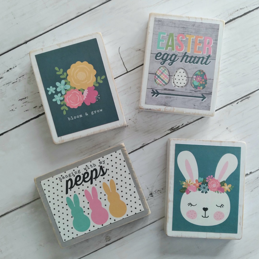 Easter Spring Tiered Tray Decor, Easter/spring Mini Block Signs, Rustic ...