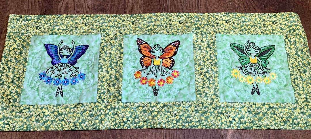 Butterfly Ballerina Fairy Table Runner, Embroidered, Quilted, Wall ...