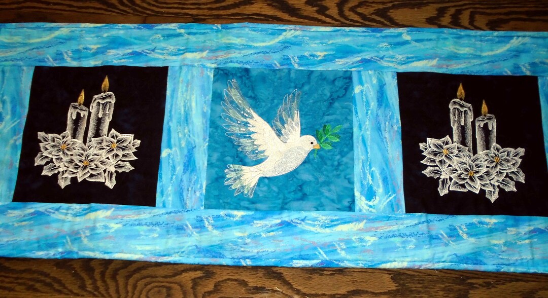 Candle and Dove, Table Runner, Table Topper, Wall Hanging, Centerpiece ...