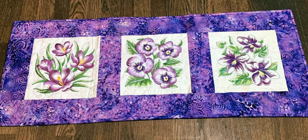 Crocus, Pansy and Violet Table Runner, Wall Hanging, Centerpiece ...