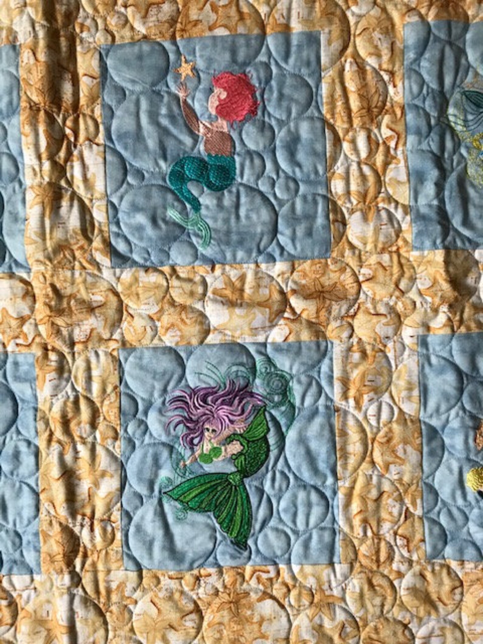 Embroidered Quilted Mermaids Throw Bed Cover Wall Hanging - Etsy
