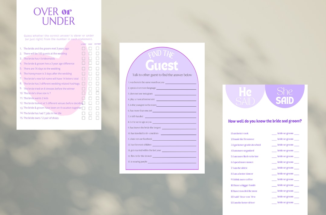 Editable Bridal Games Template, Personalized Bridal Games Set ...