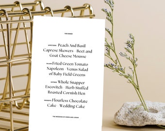Minimalist Wedding Menu Template, Modern Script Wedding Dinner Menu ...