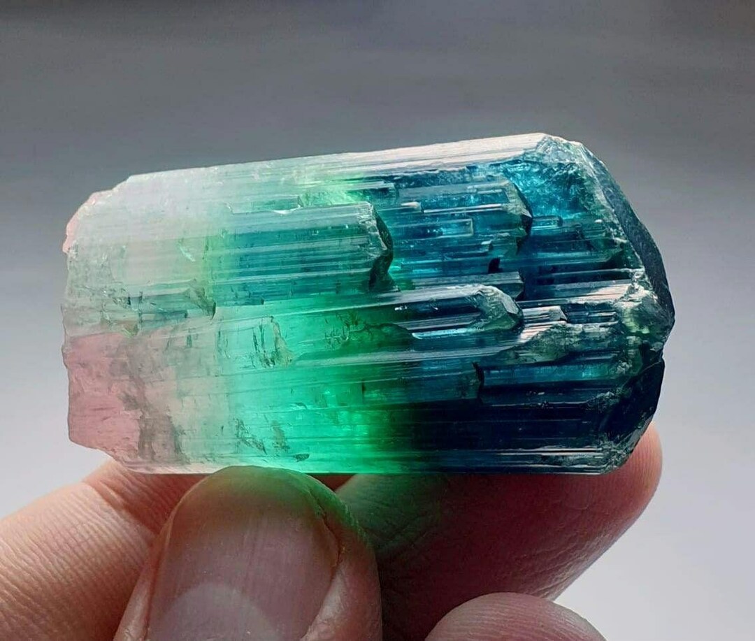 56.87 Grams Top Quality Blue Indicolite Tri Color Terminated Tourmaline ...