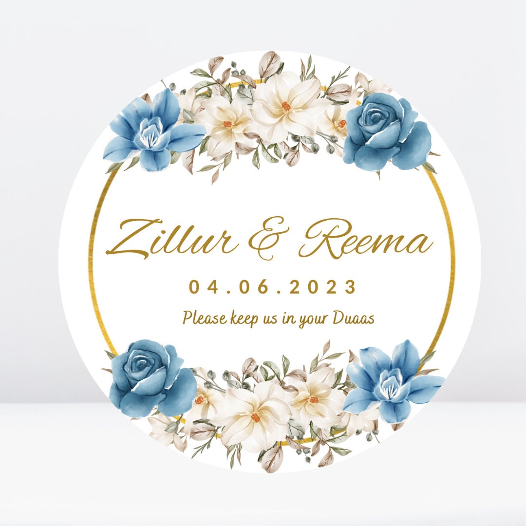 Personalised Nikkah Wedding Stickers, Floral Stickers, Wedding Favour ...