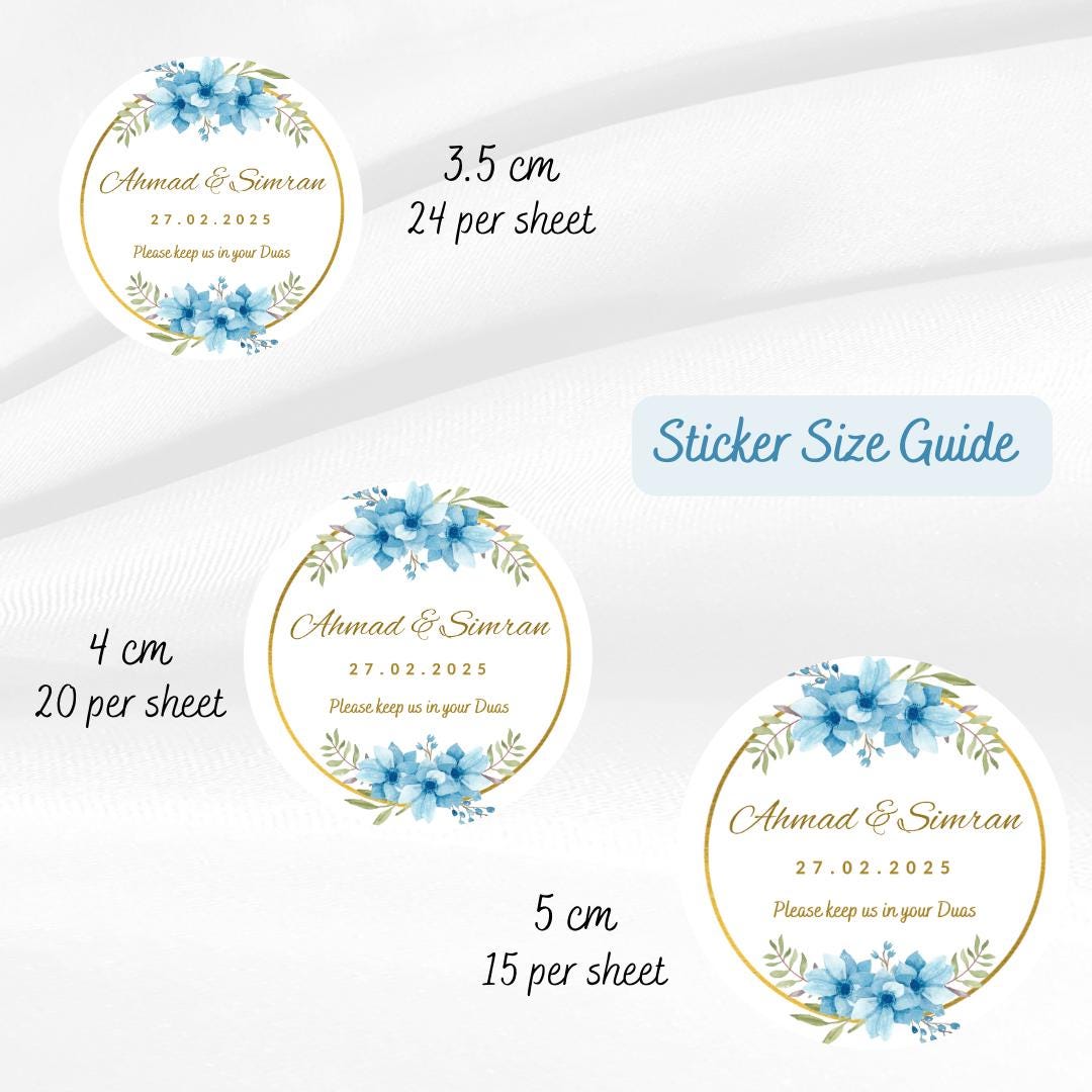 Personalised Nikkah Wedding Stickers, Floral Stickers, Wedding Favour ...