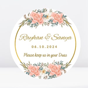 Personalised Nikkah Wedding Stickers, Floral Stickers, Wedding Favour ...