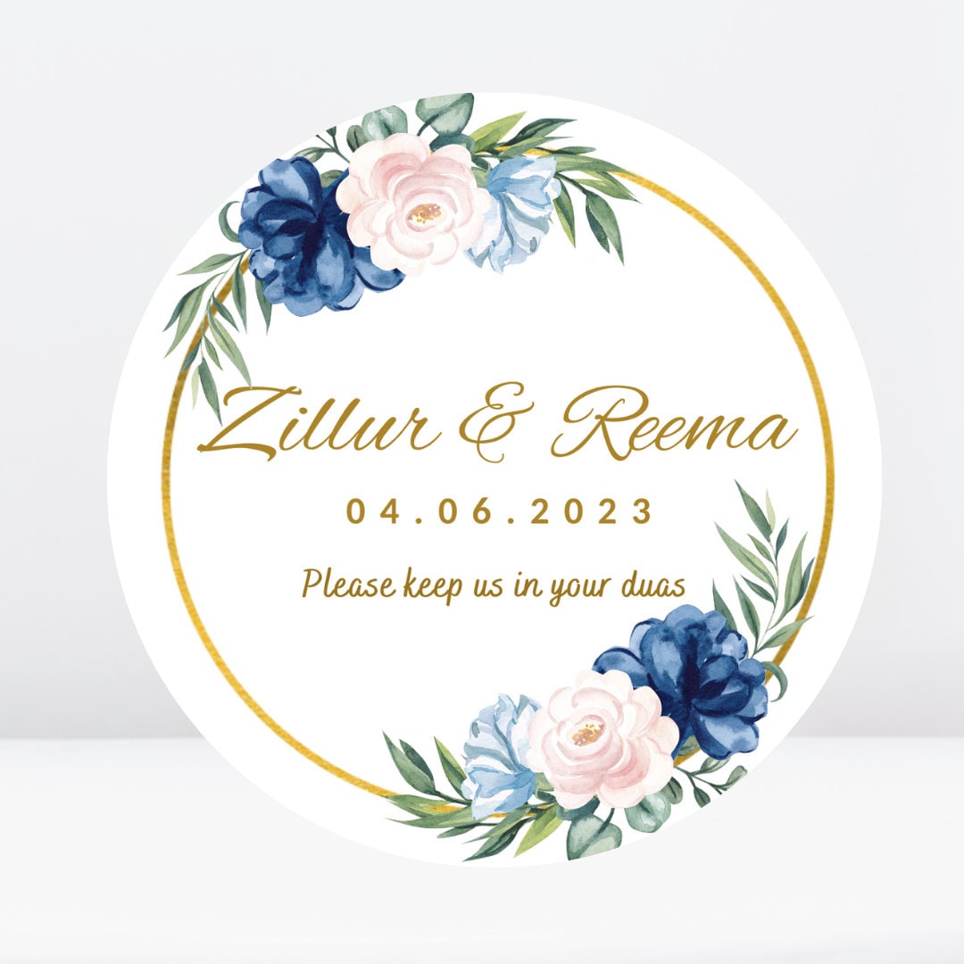 Personalised Nikkah Wedding Stickers, Floral Stickers, Wedding Favour ...