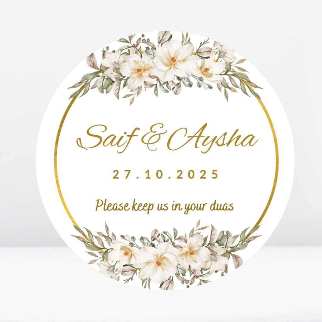 Personalised Nikkah Wedding Stickers, Floral Stickers, Wedding Favour ...