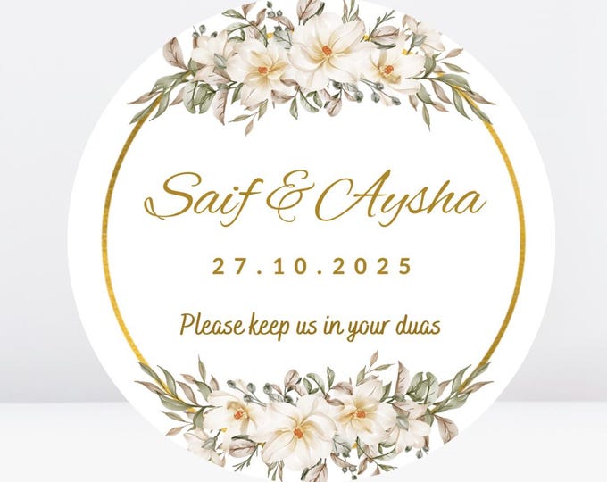 Personalised Nikkah Wedding Stickers, Floral Stickers, Wedding Favour ...
