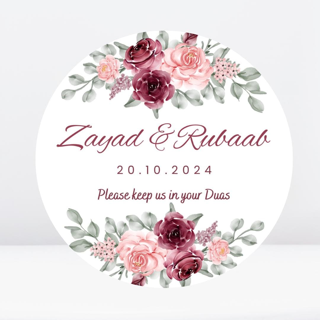 Personalized Nikkah Stickers, Floral Wedding Favor, Muslim Ceremony - Etsy