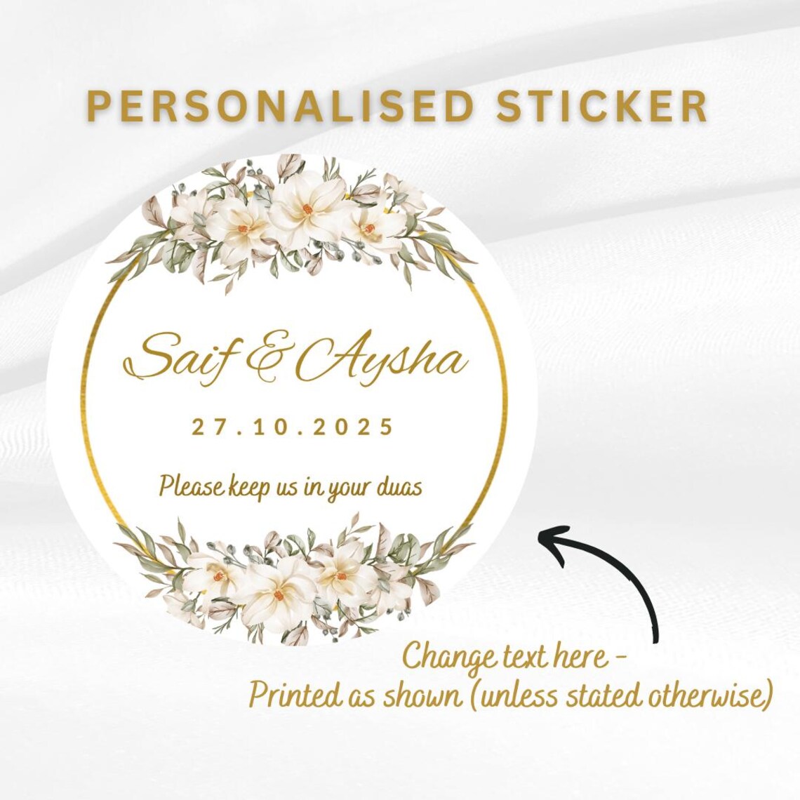 Personalised Nikkah Wedding Stickers, Floral Stickers, Wedding Favour ...
