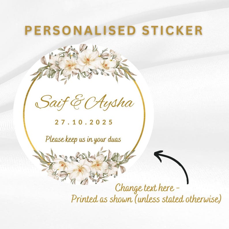 Personalised Nikkah Wedding Stickers, Floral Stickers, Wedding Favour ...