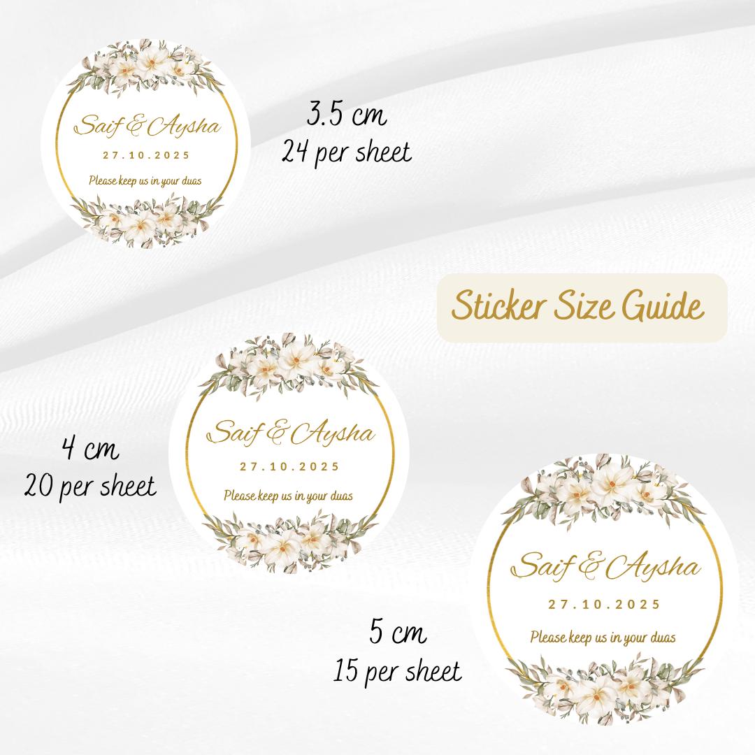Personalised Nikkah Wedding Stickers, Floral Stickers, Wedding Favour ...