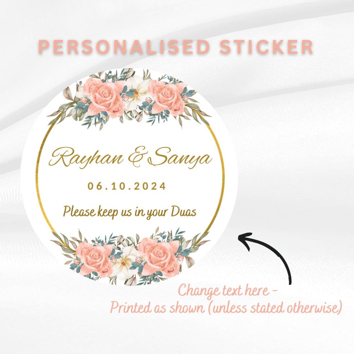 Personalised Nikkah Wedding Stickers, Floral Stickers, Wedding Favour ...