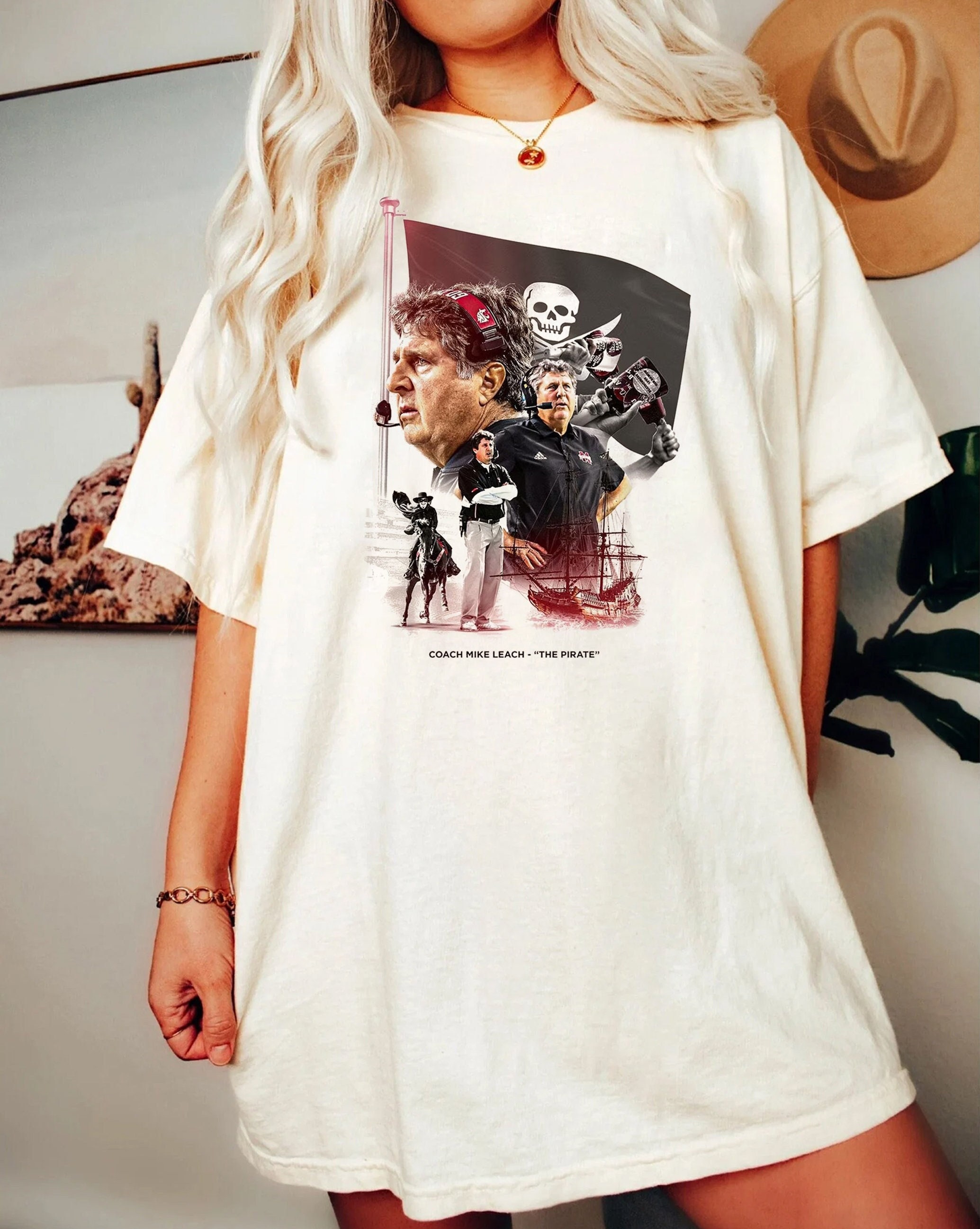 Mike Leach Pirate Shirt, Vintage Mike Leach Mississippi State T-Shirt ...