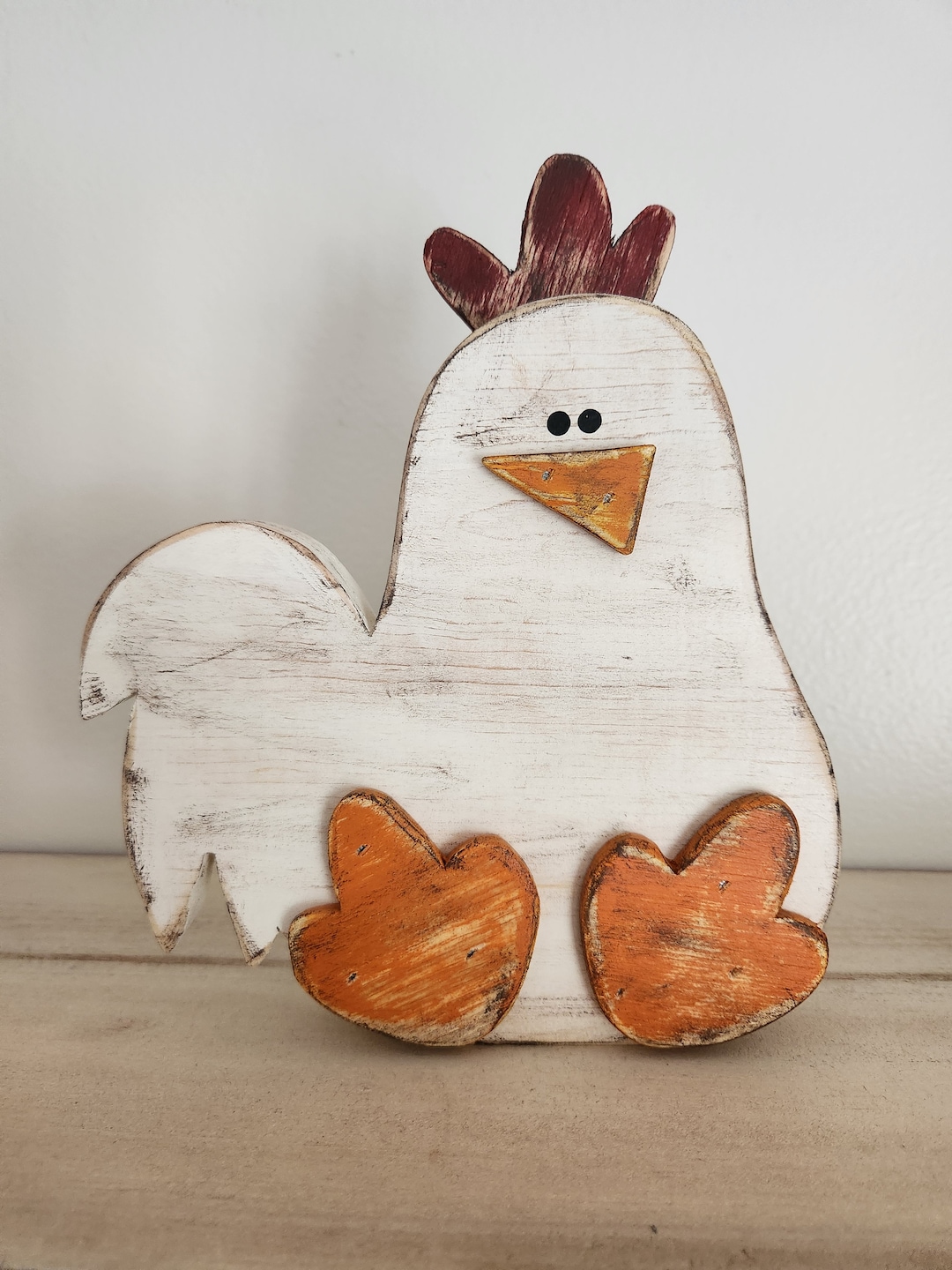 Primitive Wooden Chicken - Country Decor - Wood Shelf Sitter - Grungy ...