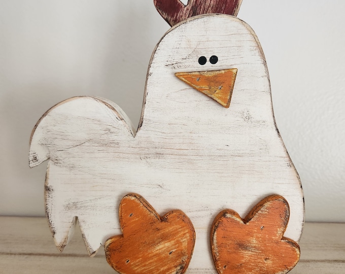 Primitive Wooden Chicken - Country Decor - Wood Shelf Sitter - Grungy ...
