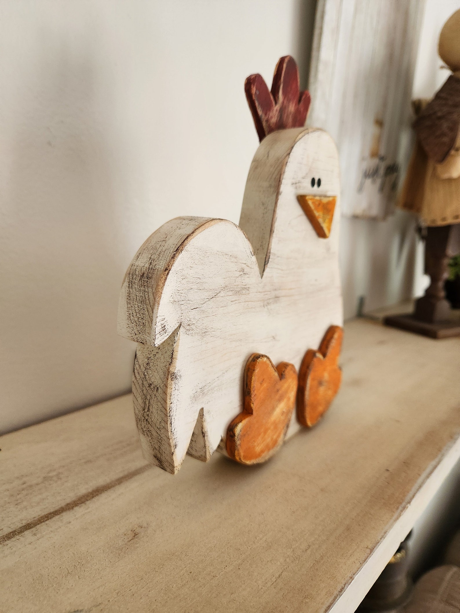 Primitive Wooden Chicken - Country Decor - Wood Shelf Sitter - Grungy ...