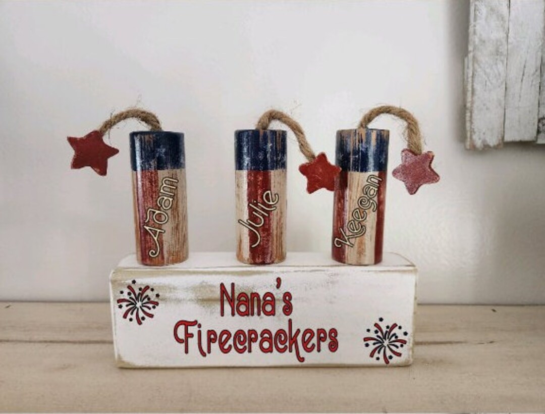 Personalized Wood Decoration - Wooden Firecracker Blocks - Fourth of ...
