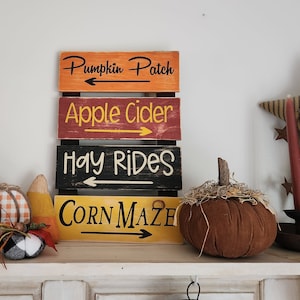 Fall Wood Sign - Directional Sign - Pumpkin Patch - Apple Cider - Hay ...