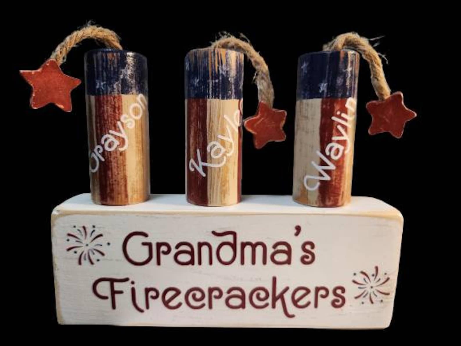 Personalized Wood Decoration - Wooden Firecracker Blocks - Fourth of ...