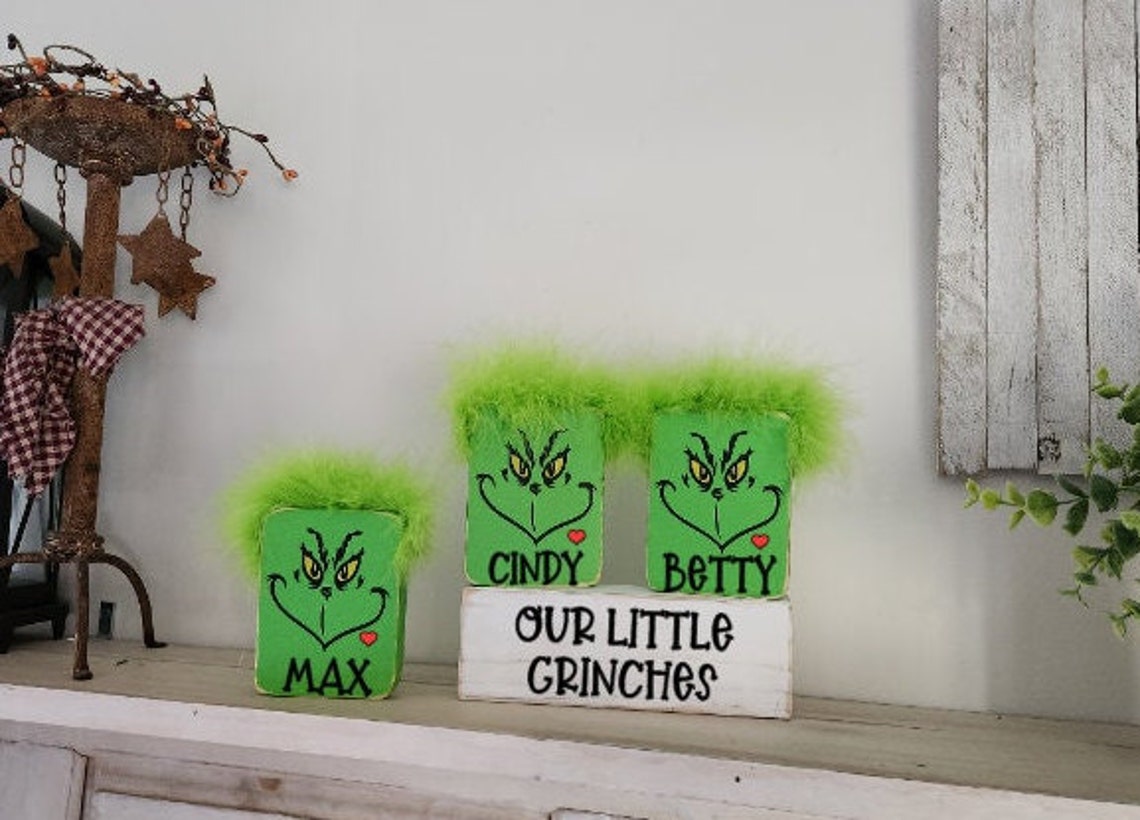 Personalized Wood Decoration - Custom Wooden Grinch Blocks - Christmas ...