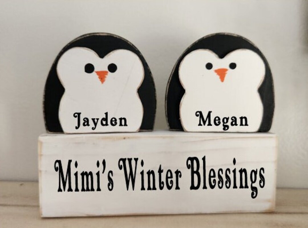 Personalized Wood Decoration - Custom Wooden Penguin Blocks - Tiered ...